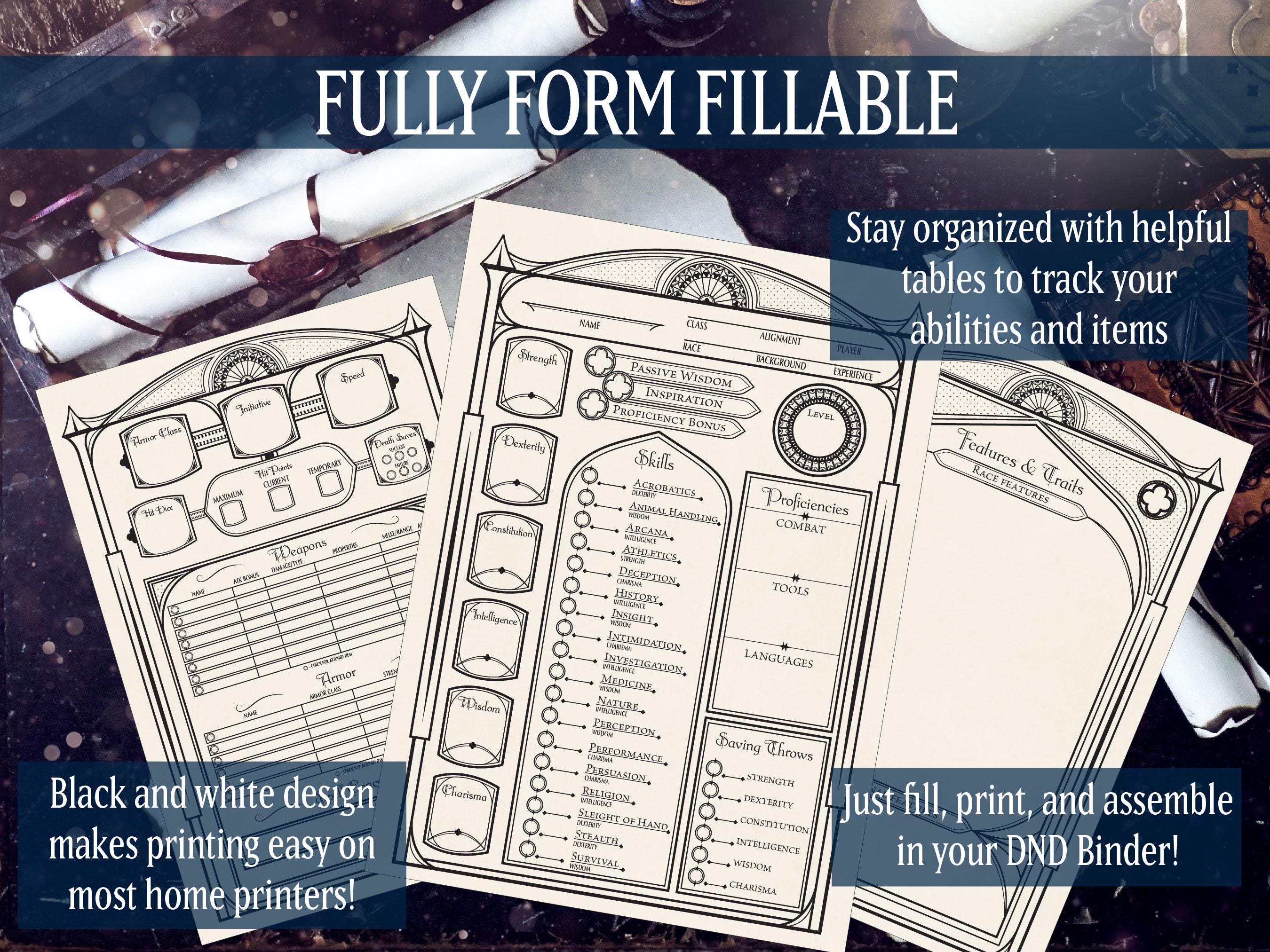 Gothic Dnd Printable Character Sheet Journal - Etsy