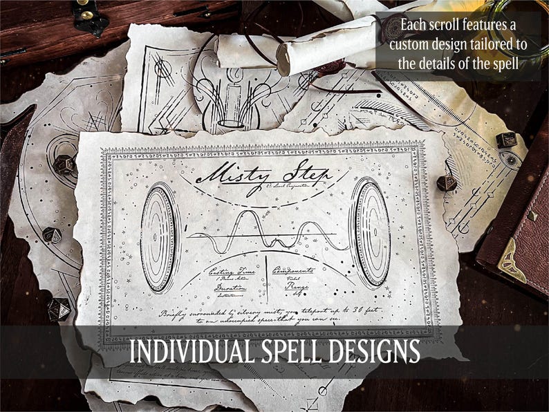 DND Printable Spell Scrolls, Dungeon Master TTRPG Prop, Black & White Design, Set 4 ...