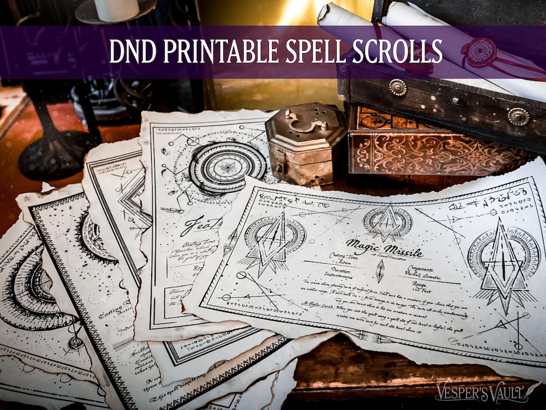 DND Printable Spell Scrolls: Black & White Magic Prop (set 1) (digital Download) - Etsy