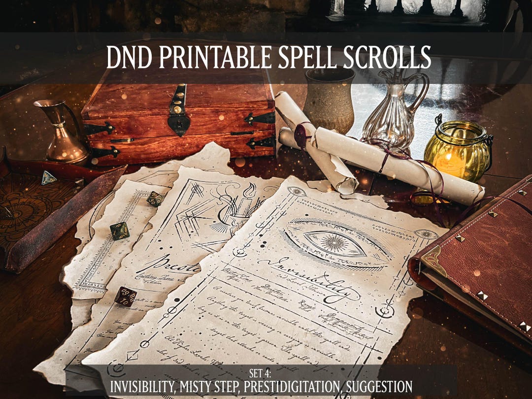 DND Printable Spell Scrolls, Dungeon Master TTRPG Prop, Black & White Design, Set 4 ...