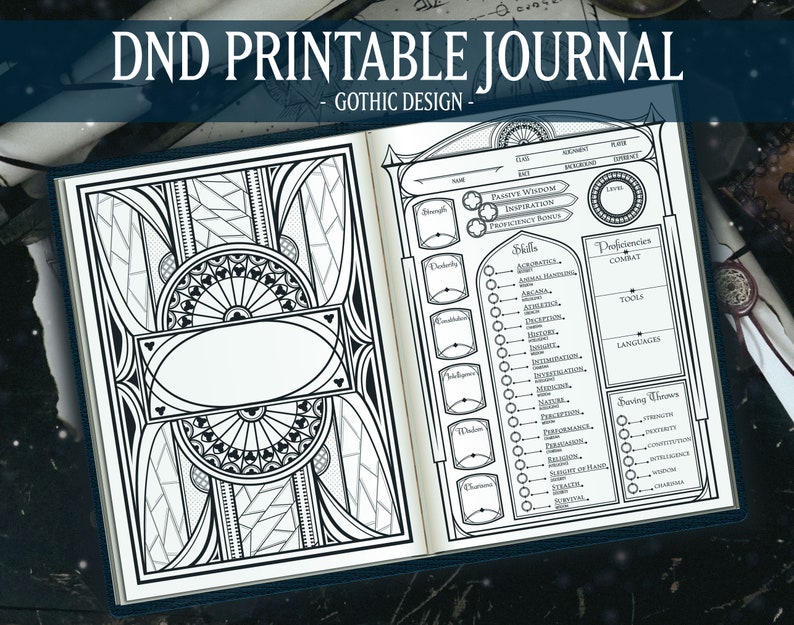 DND Character Sheet Journal 5e, Customizable Printable Journal, Gothic ...