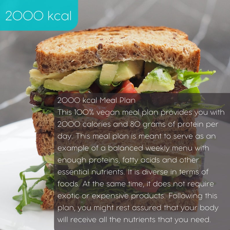 Vegan Meal Plan 2000 Kcal 80 G Protein - Etsy