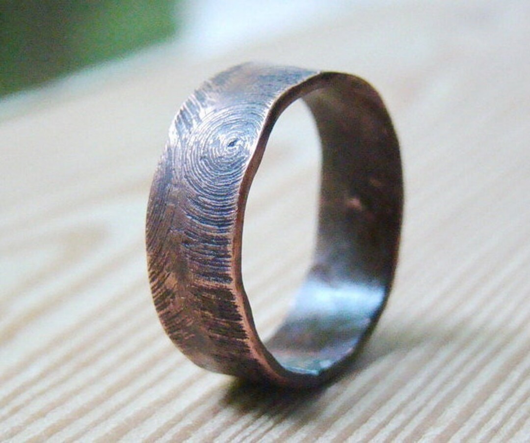 Tree Bark Textured Ring, Wood Texture, Copper Wedding Ring, Rustic Mens ...
