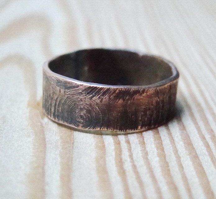 Tree Bark Textured Ring, Wood Texture, Copper Wedding Ring, Rustic Mens ...