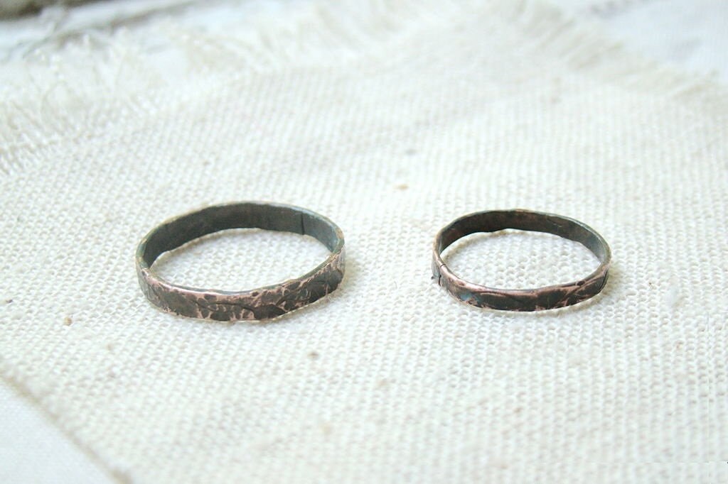 Two Rings Set Matching Rings, Couple Ring Set, Forged Hammered Rings ...