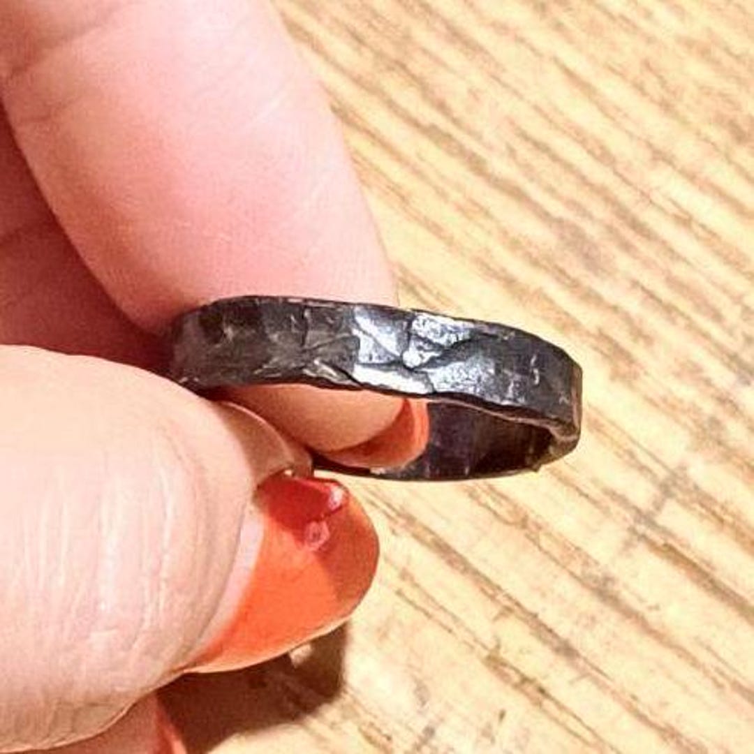 Black Hammered Ring, Dark Aesthetic Ring, Dark Silver Ring, Rough ...