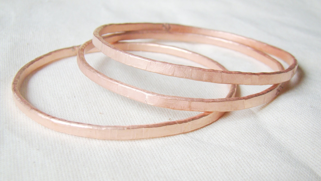 Simple Minimalist Thin Solid Copper Bracelet, Engraved Personalized ...
