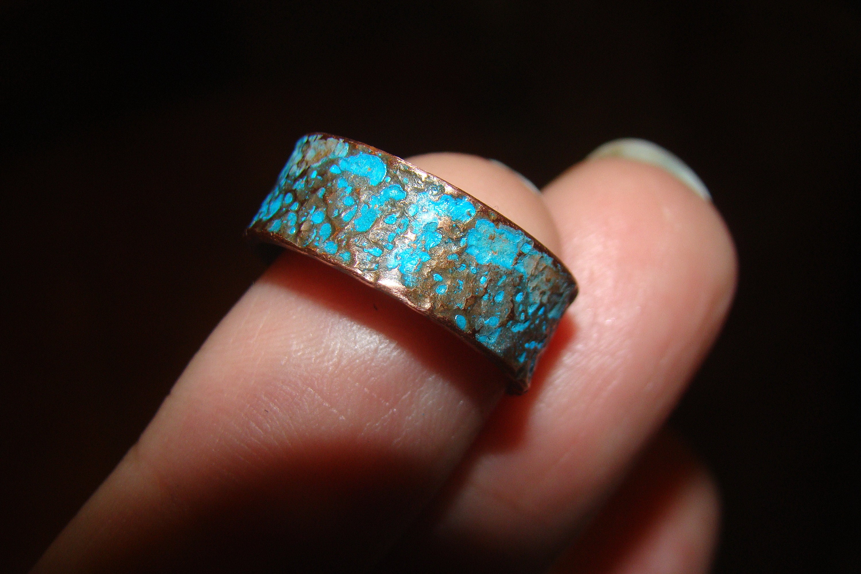 Ocean Blue Ring, Mens Wedding Band, Patina Ring, Textured Copper Ring ...