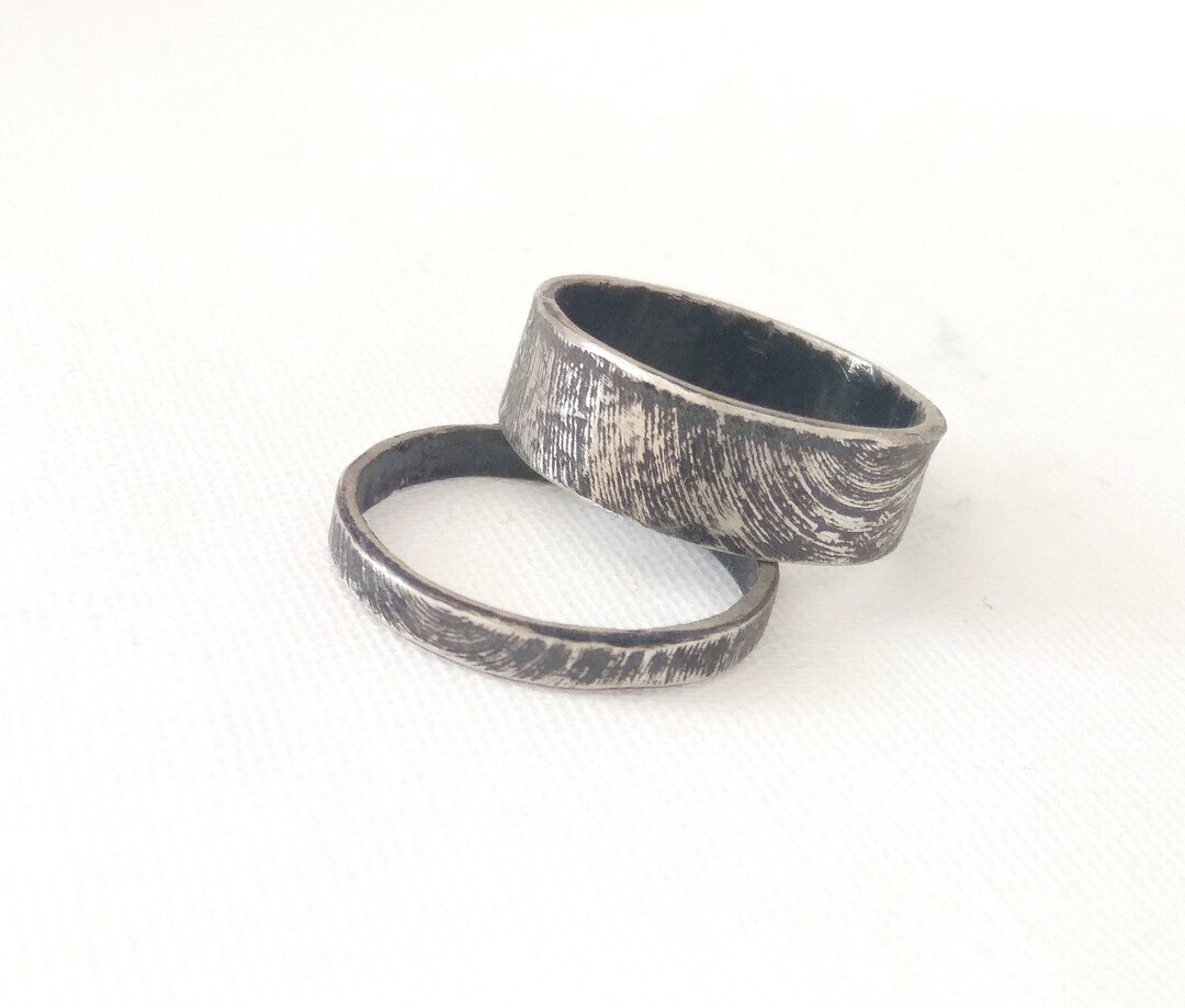 Silver Couples Rings Set, Thick and Thin Gift, Black Rings Set for ...
