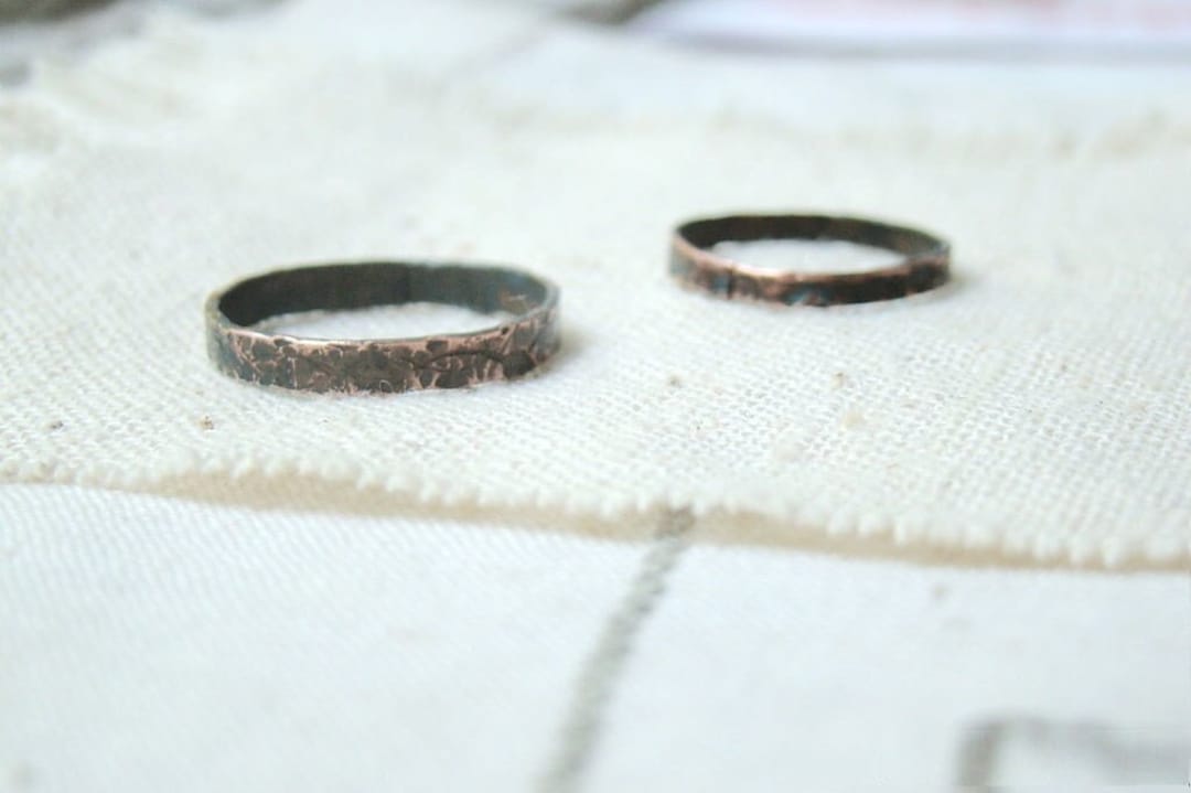 Two Rings Set Matching Rings, Couple Ring Set, Forged Hammered Rings ...
