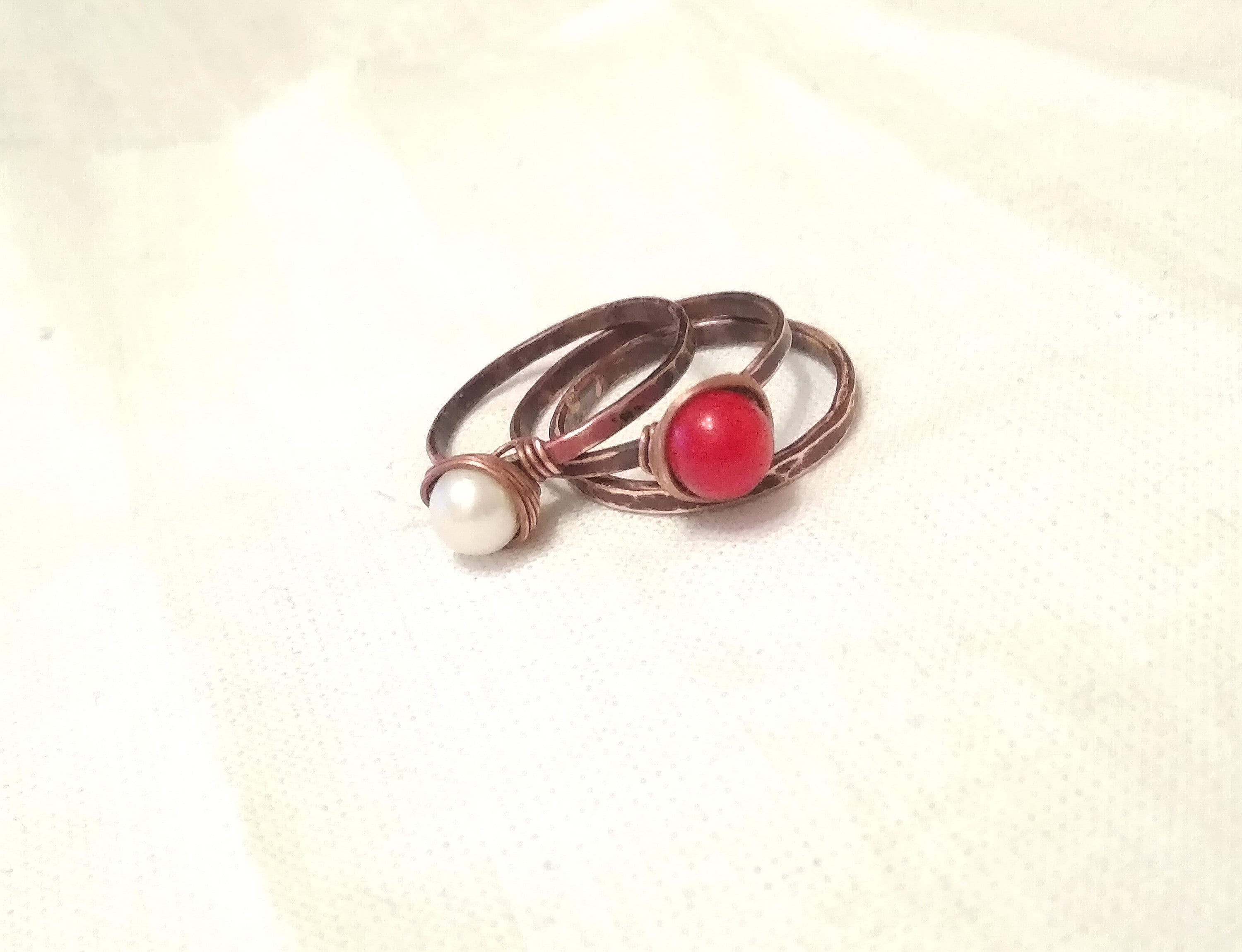 Coral And Pearl Ring Set Of Three Rings Fashion Statement Rings Real