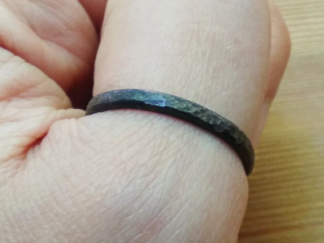 Black Mens Thin Ring, Forged Mens Wedding Band Blacksmith Jewelry Rings ...