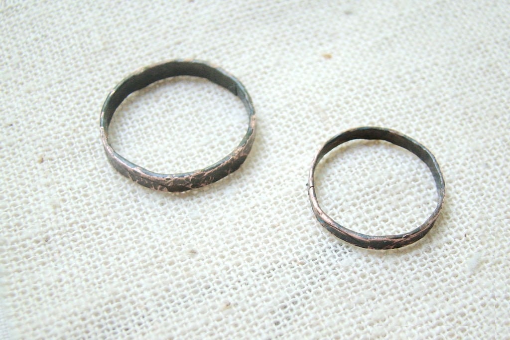 Two Rings Set Matching Rings, Couple Ring Set, Forged Hammered Rings ...