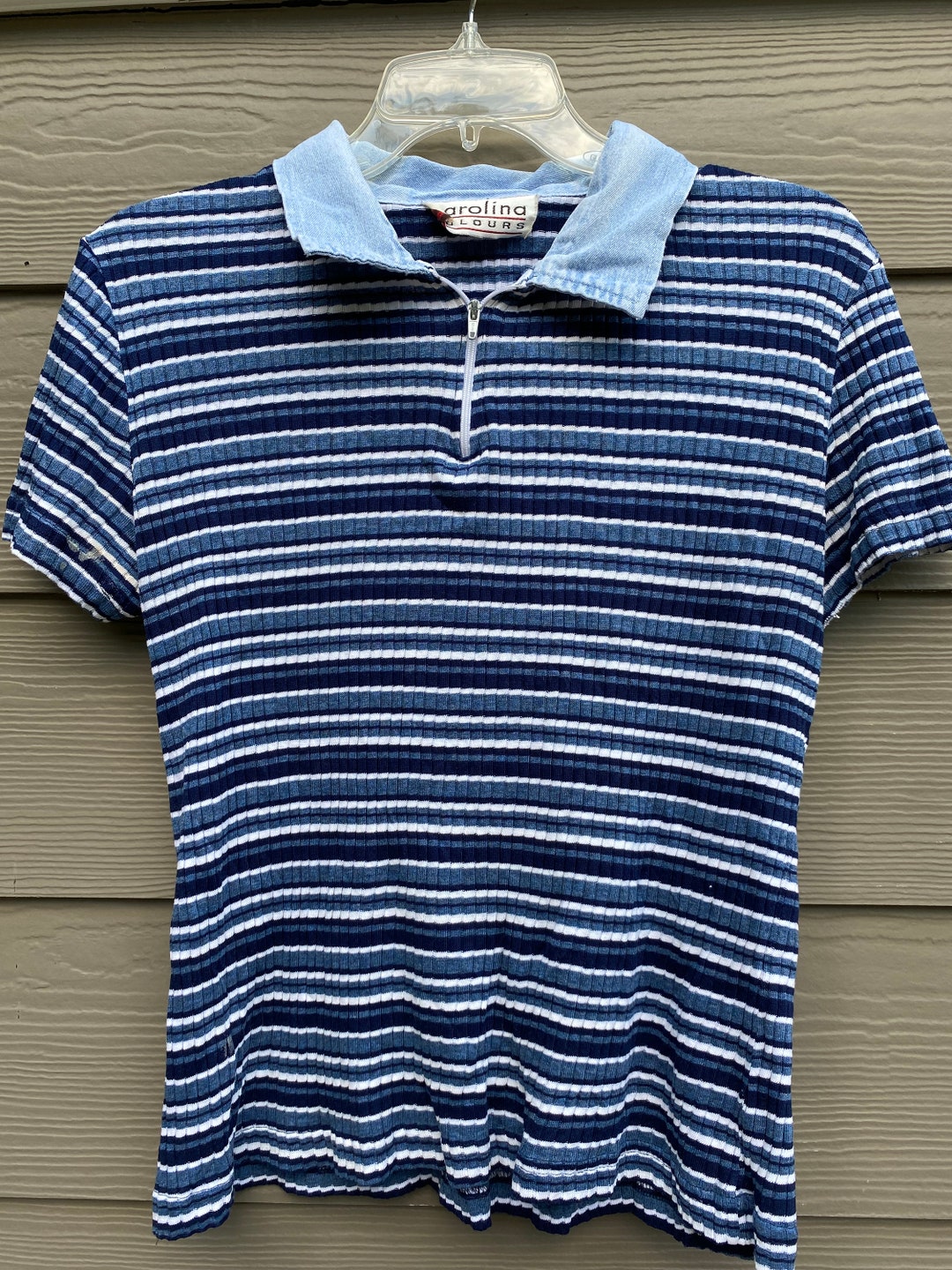 Vintage Blue Striped Collard Tee - Etsy
