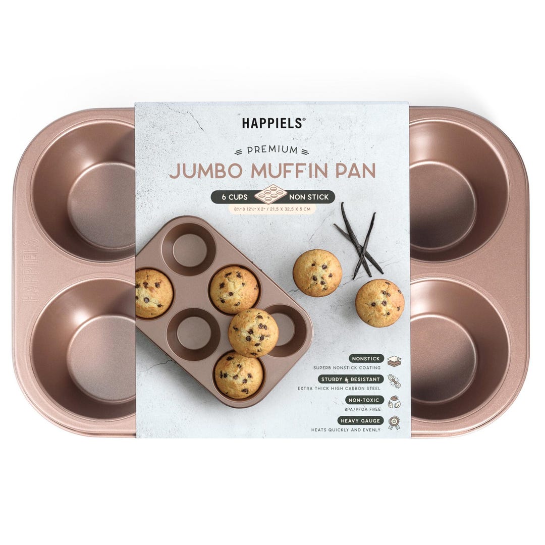 HAPPIELS Non Toxic Nonstick 6 Cup Jumbo Muffin Pan | Non Stick Large ...