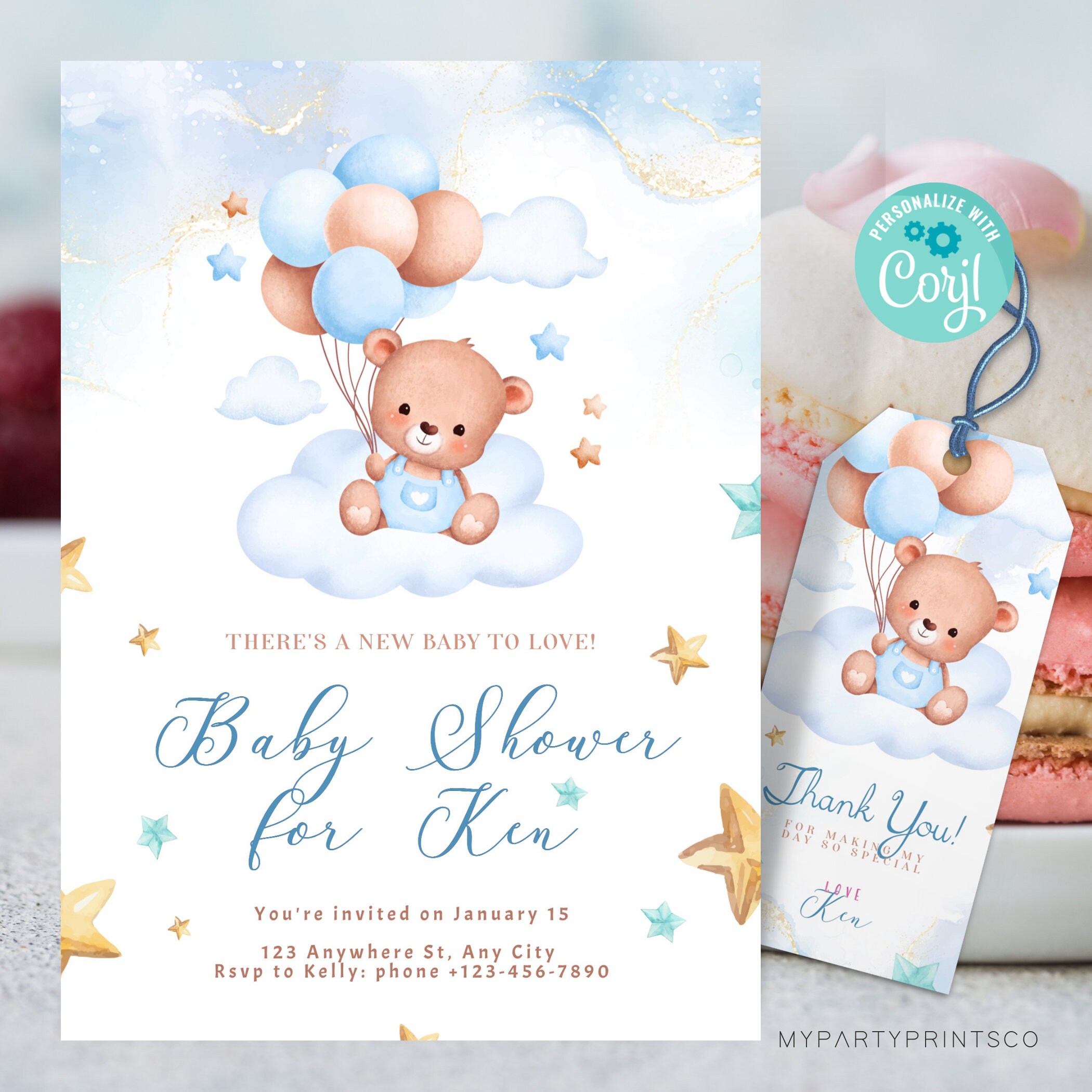 Teddy Bear Baby Shower Invitation Editable Teddy Bear Party - Etsy
