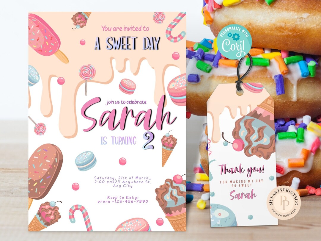 Sweet Birthday Party Invitation Template Pink Party Invite Editable ...