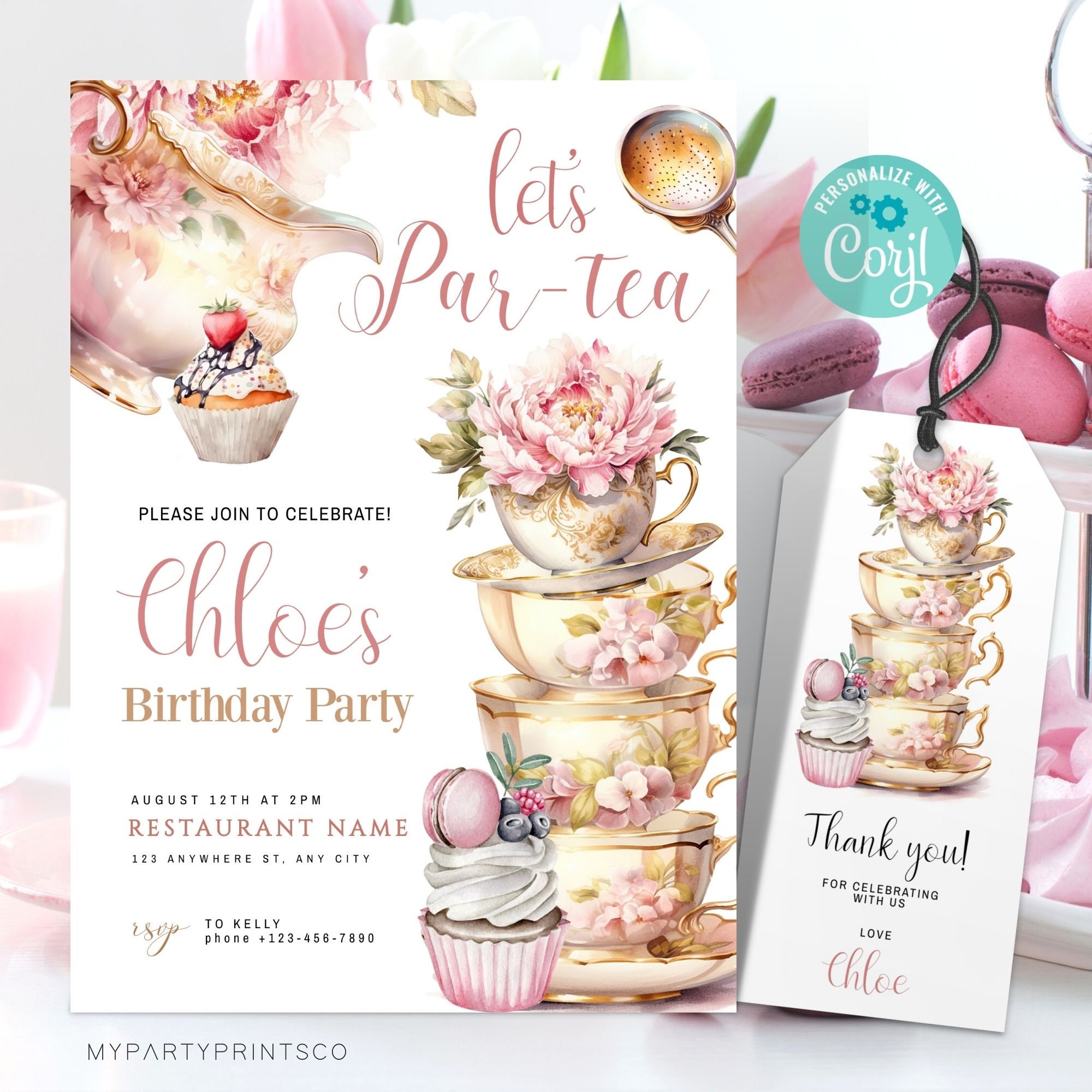 Tea Party Birthday Invitation Girl Par-tea Invite Editable Party ...
