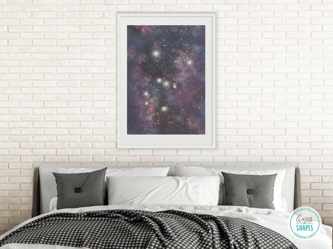 Watercolor Art Printable, Orion Constellation Print, Starry Night Sky ...