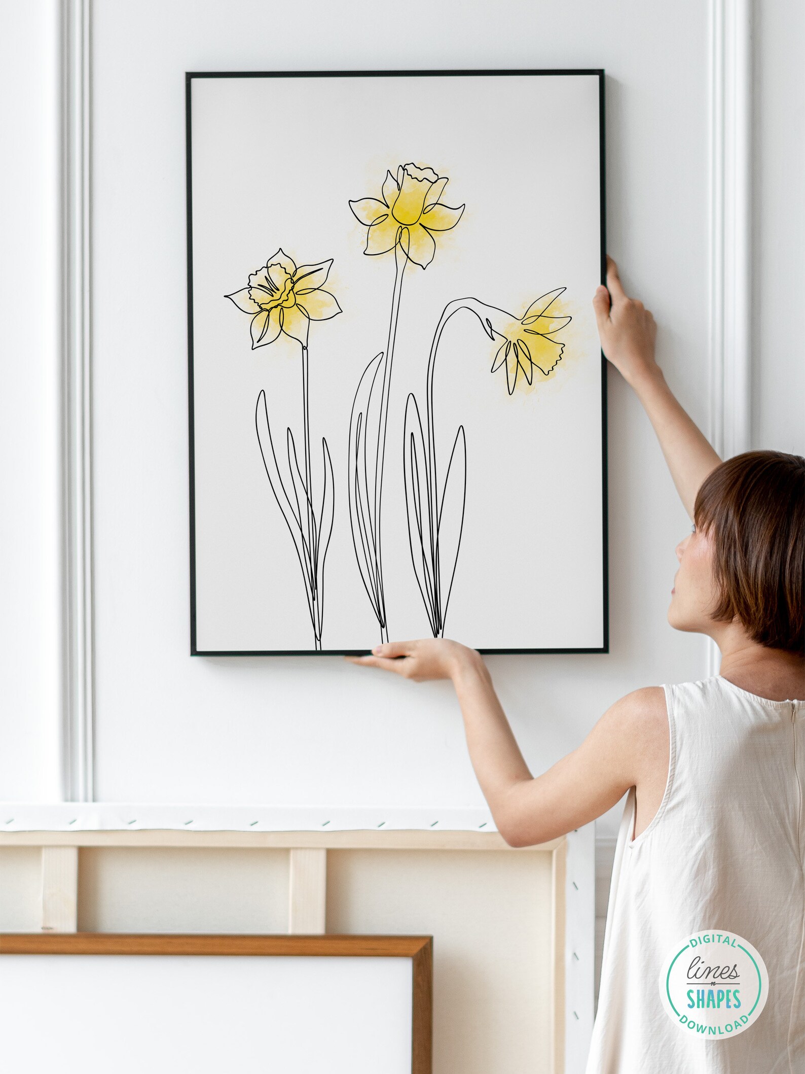 Minimalist One Line Art Print, Daffodils Wall Art, Spring Flowers Line ...
