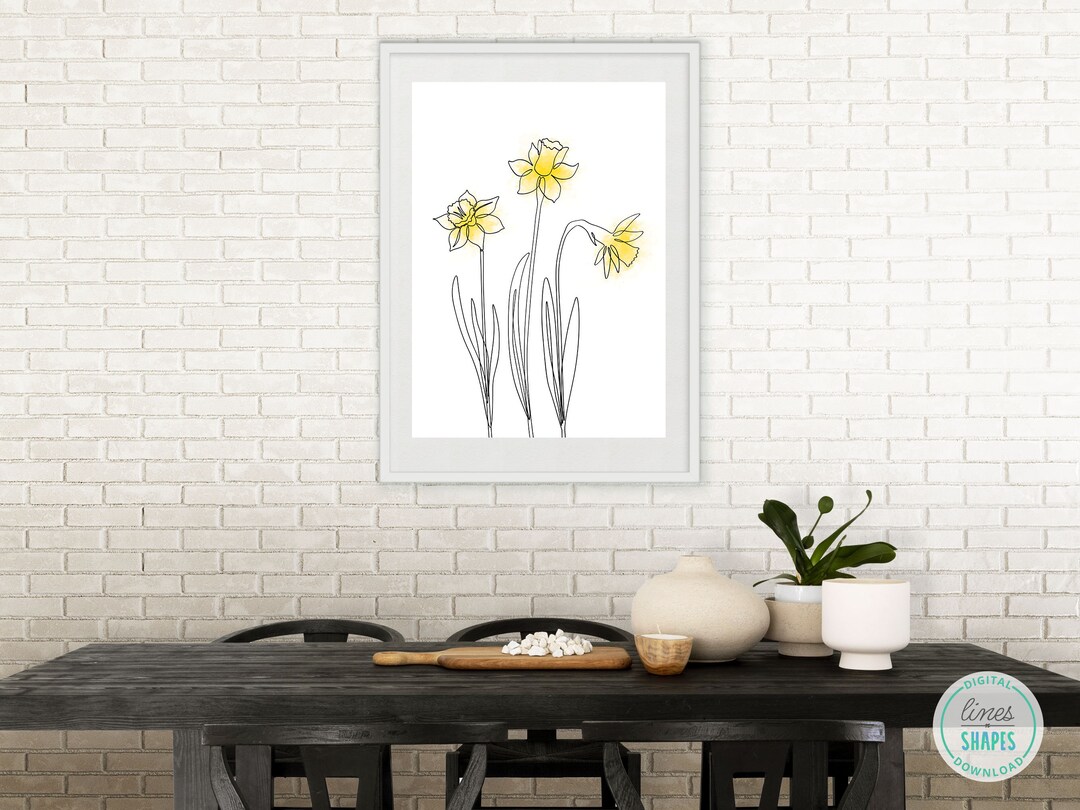 Minimalist One Line Art Print, Daffodils Wall Art, Spring Flowers Line ...