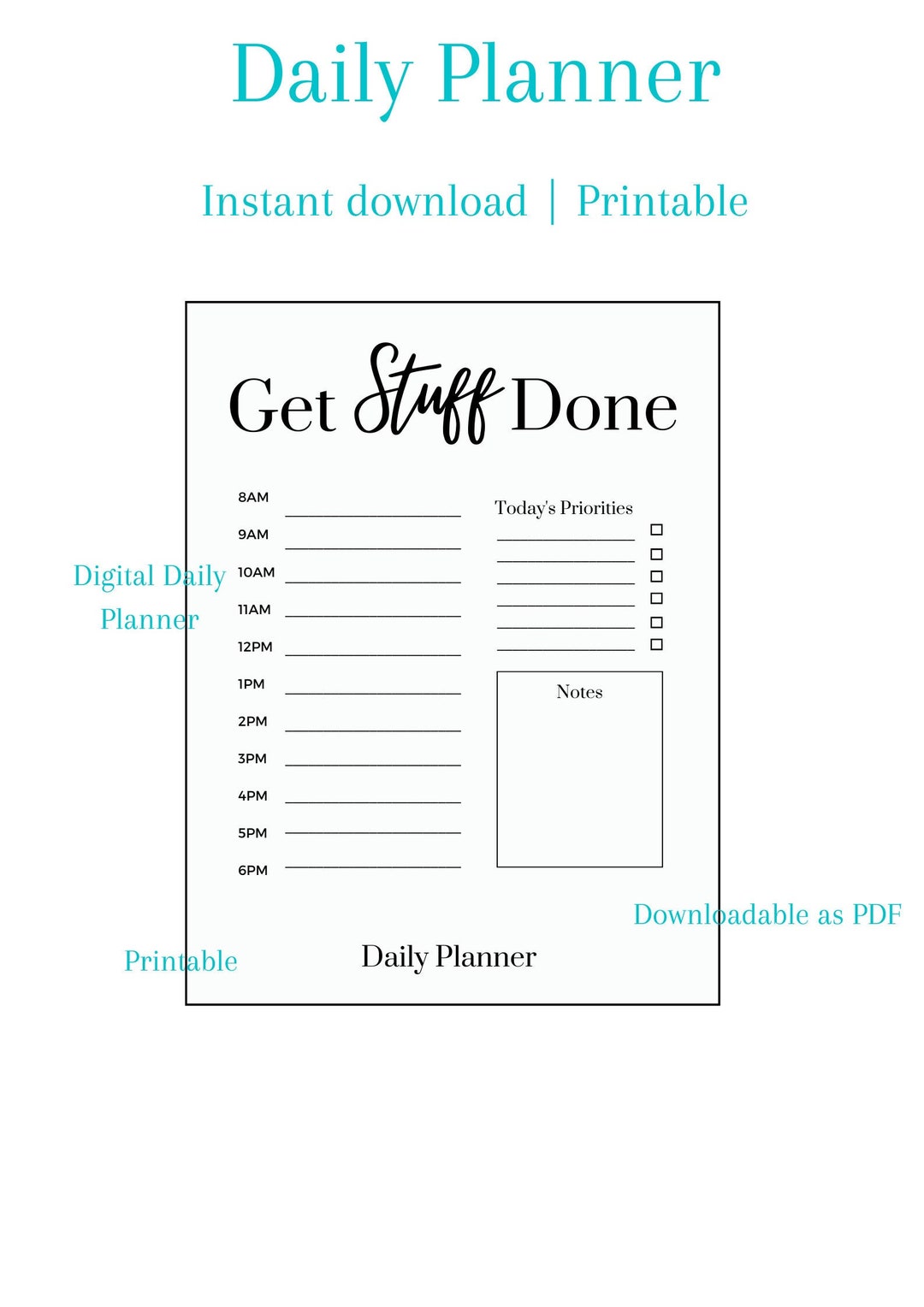 Black and White Daily Planner Instant Download PDF Printable Digital ...