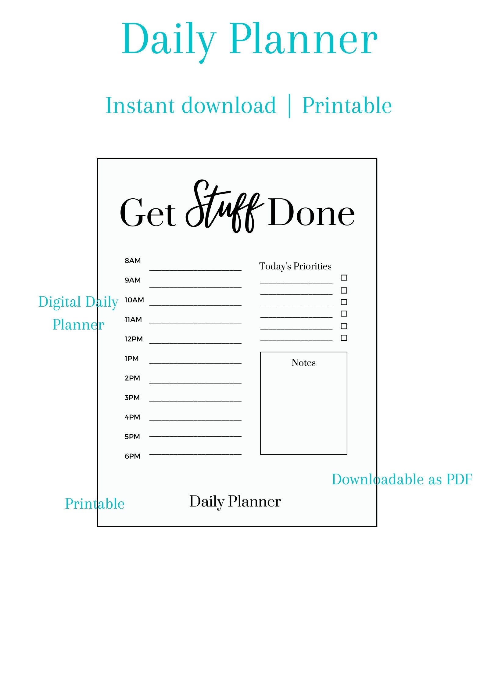 Black and White Daily Planner Instant Download PDF Printable Digital ...