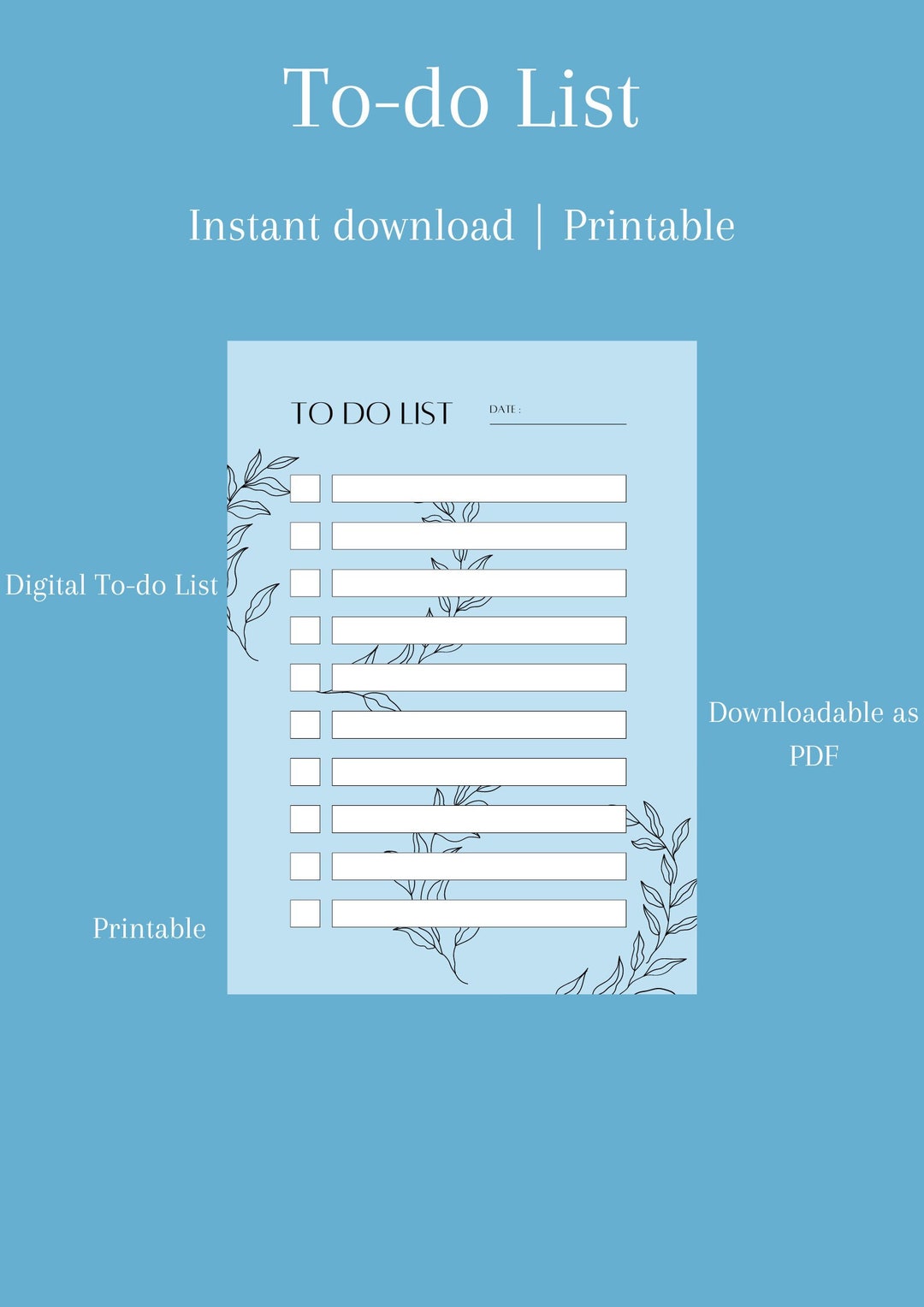 Blue to Do List Instant Download Printable Daily to Do List Task ...