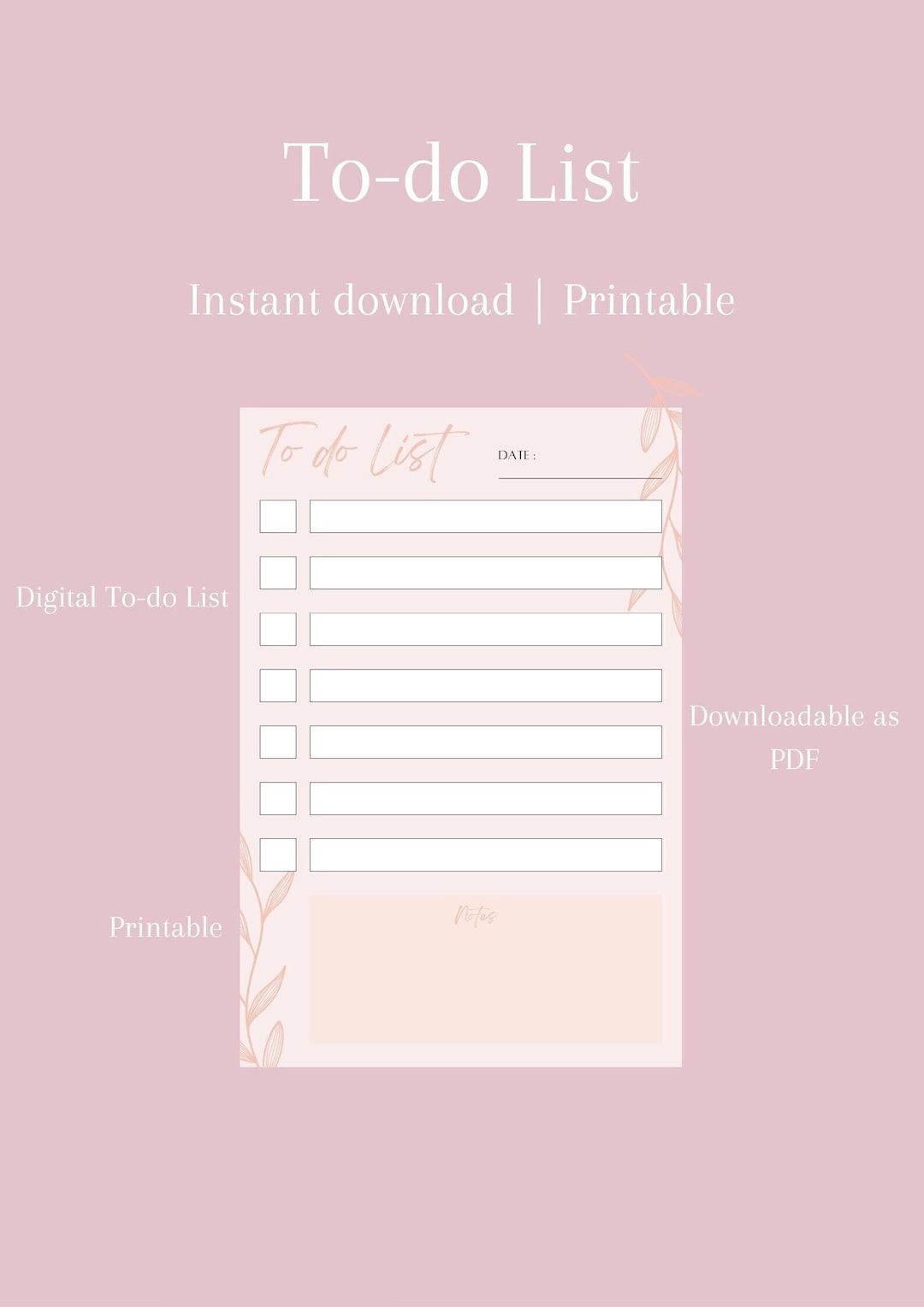 Printable to Do List — PDF Planner Checklist — Task Lists — Instant ...