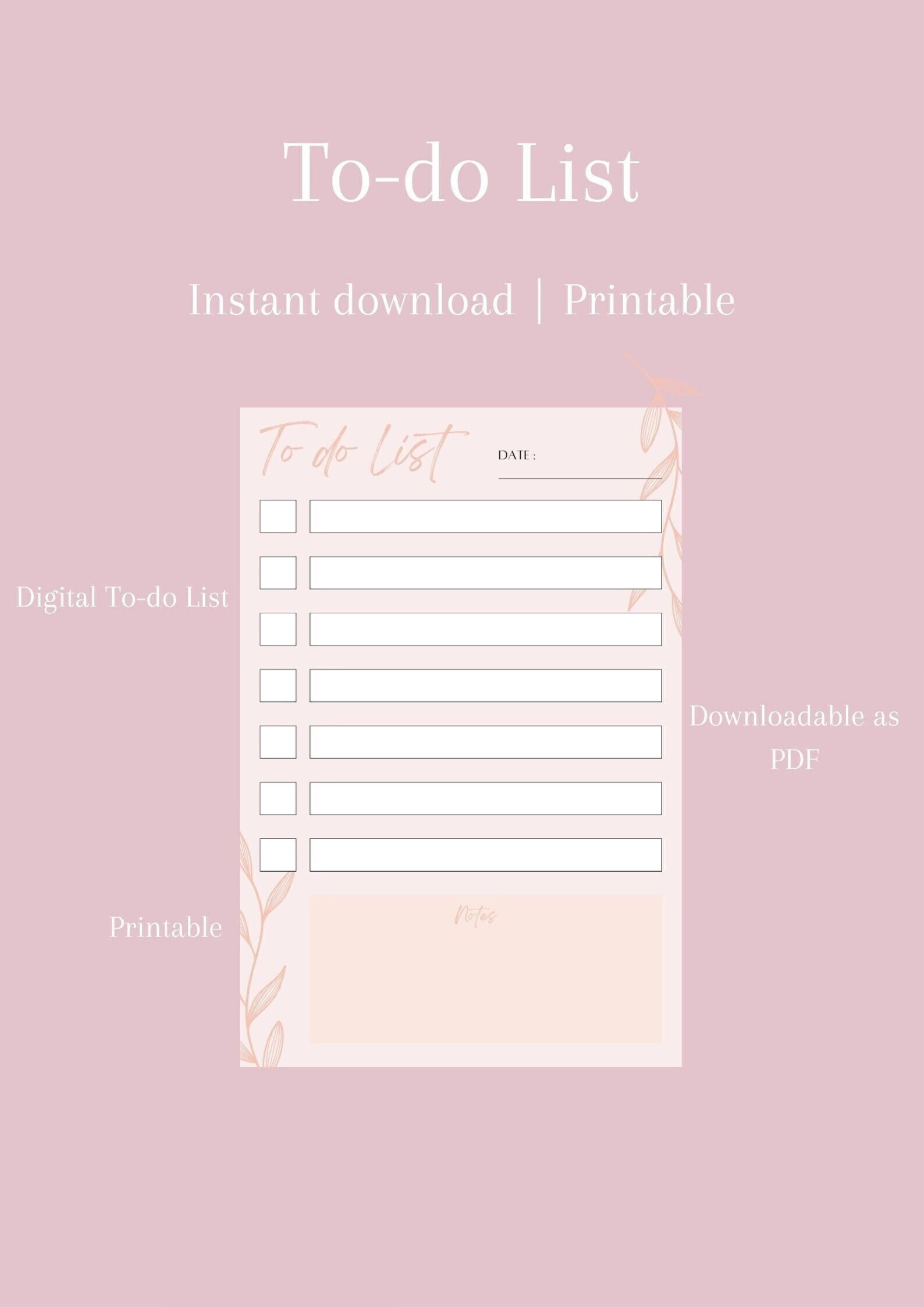 Printable to Do List — PDF Planner Checklist — Task Lists — Instant ...