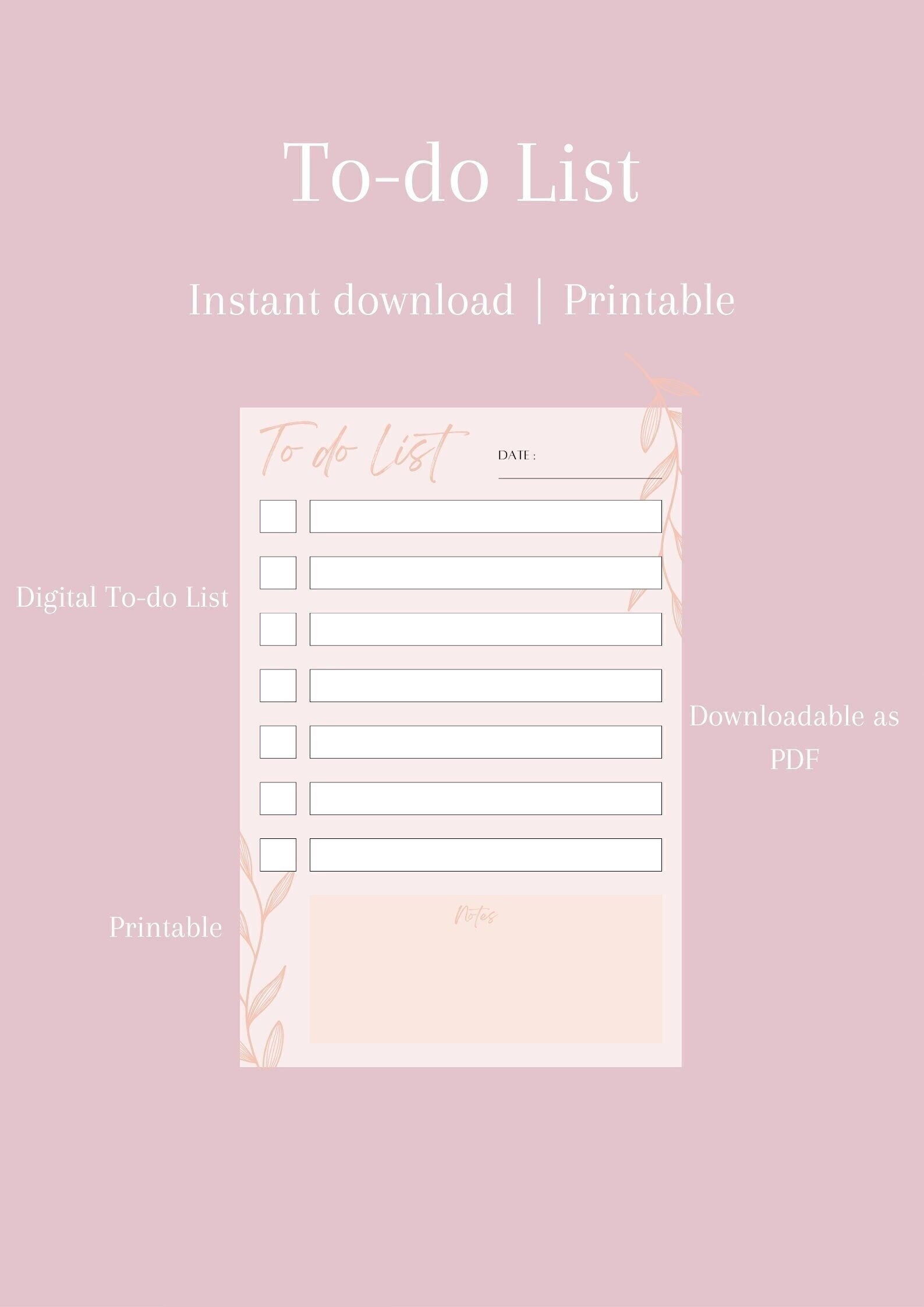 Printable to Do List — PDF Planner Checklist — Task Lists — Instant ...