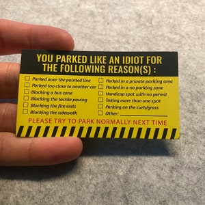 You Parked Like an Idiot Card (quantity X50) - Etsy