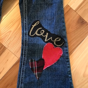 Upcycled Patchwork Jeans, Kids Size 5: Handmade Heart Patches Front and ...