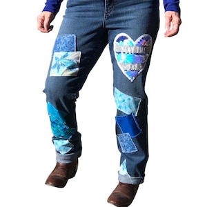 Boho Hippie Upcycled Patchwork Jeans Women's Size 6, Handmade Decorated ...