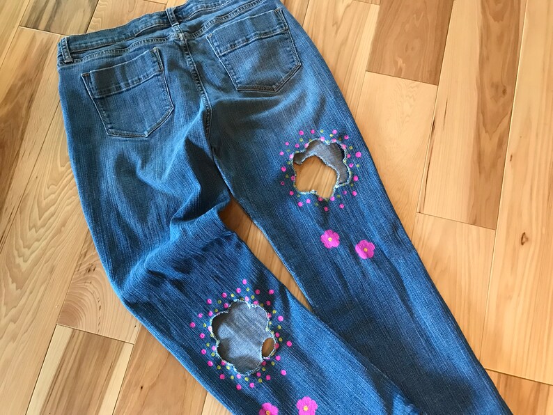 Ripped Jeans With Cutouts, Junior Size 10: Holey Painted Cut-out Hippie ...