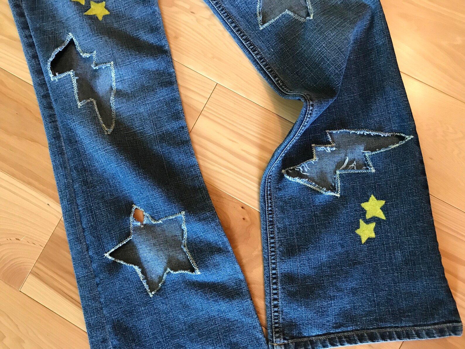 Destroyed Ripped Jeans With Cutouts, Embellished Edgy Stars and Bolts ...