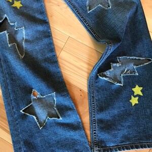 Destroyed Ripped Jeans With Cutouts, Embellished Edgy Stars and Bolts ...
