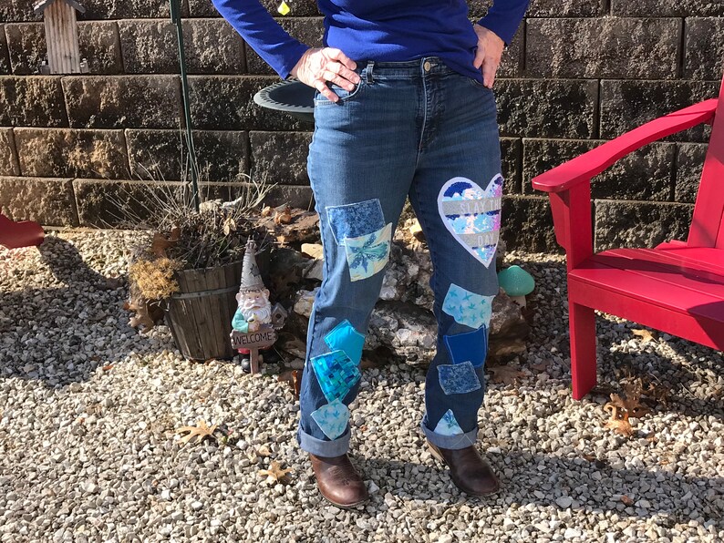 Boho Hippie Upcycled Patchwork Jeans Women's Size 6, Handmade Decorated ...