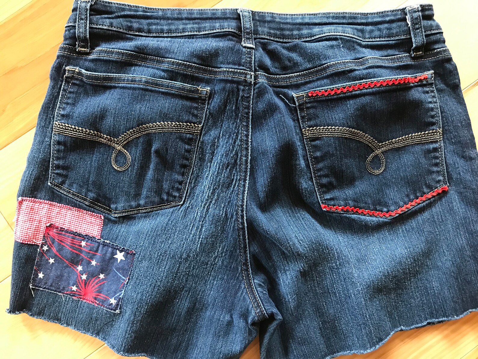 Women's Size 16 Ripped Denim Cutoffs, Upcycled Patched 4th of July ...