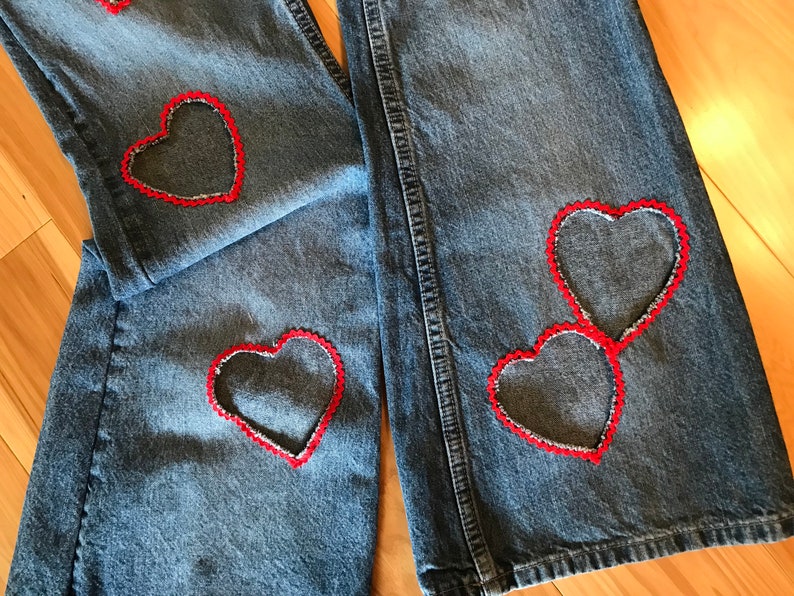 Ripped Holey Jeans Heart Cutouts Size 8 Destroyed Embellished - Etsy