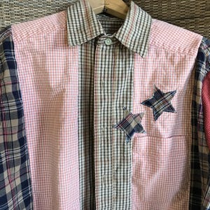 Mixed Print Button-down Shirt for Fall | Oversized Spliced Shirt ...