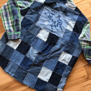 Handmade Patchwork Frayed Denim Jacket, Patched Painted Lake Theme ...