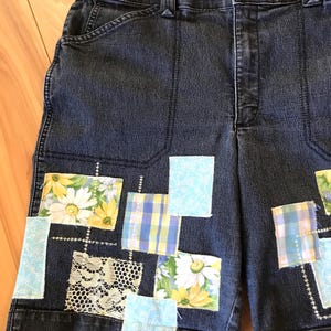 Boho Patchwork Jean Shorts Women's Size 14 Medium, Patched Denim Short ...