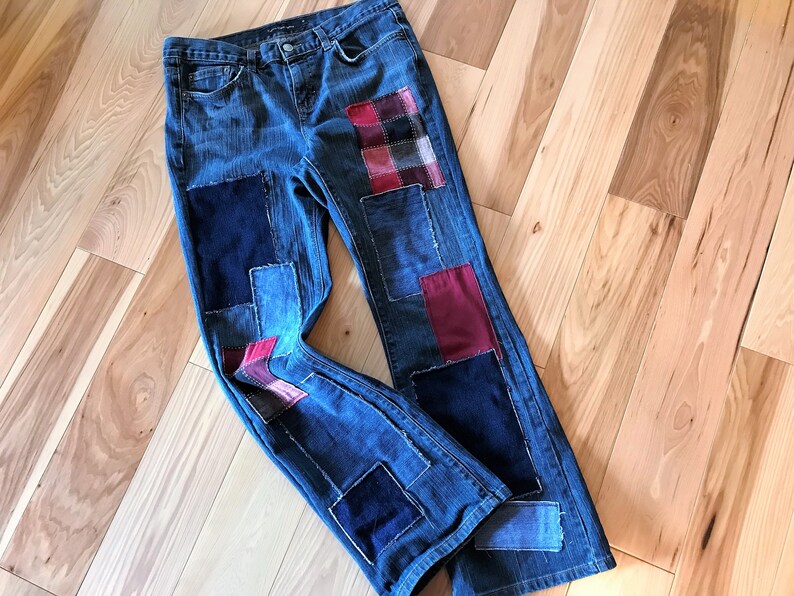 Reworked Denim and Plaid Patch Jeans Size 10 Calvin Klein - Etsy