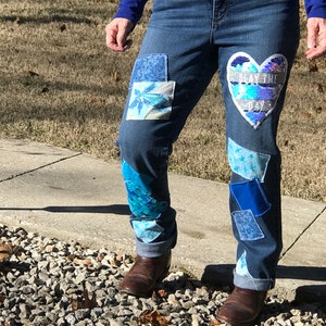 Boho Hippie Upcycled Patchwork Jeans Women's Size 6, Handmade Decorated ...