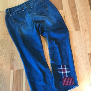 Reworked Plaid Flannel Patch Jeans Size 14, Upcycled Handmade Designer ...