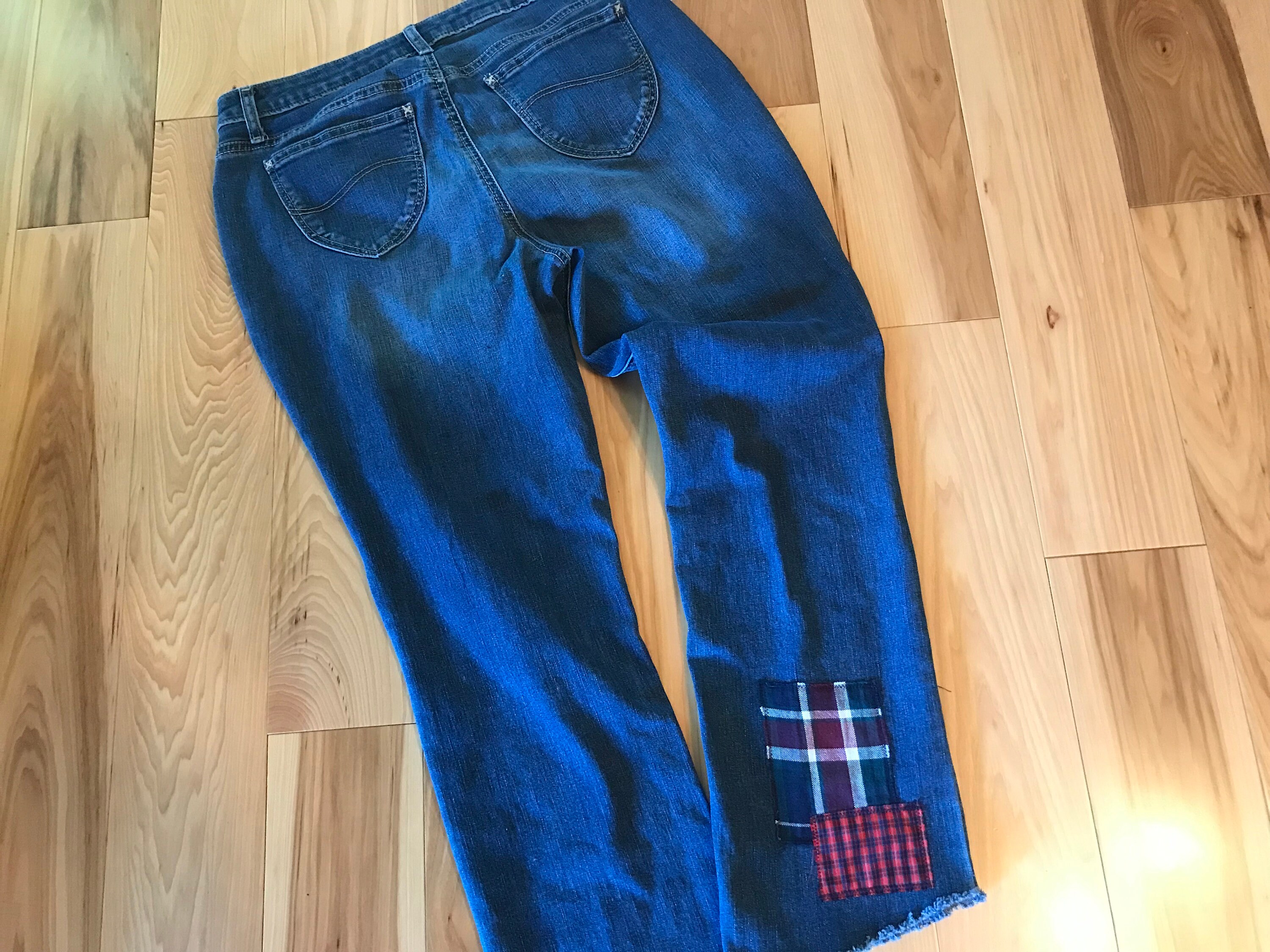 Reworked Plaid Flannel Patch Jeans Size 14 Upcycled Handmade - Etsy