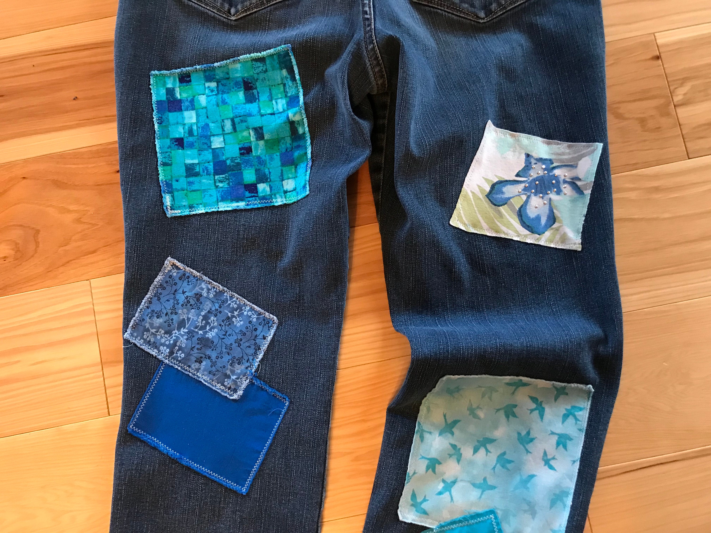 Boho Hippie Upcycled Patchwork Jeans Women's Size 6, Handmade Decorated ...