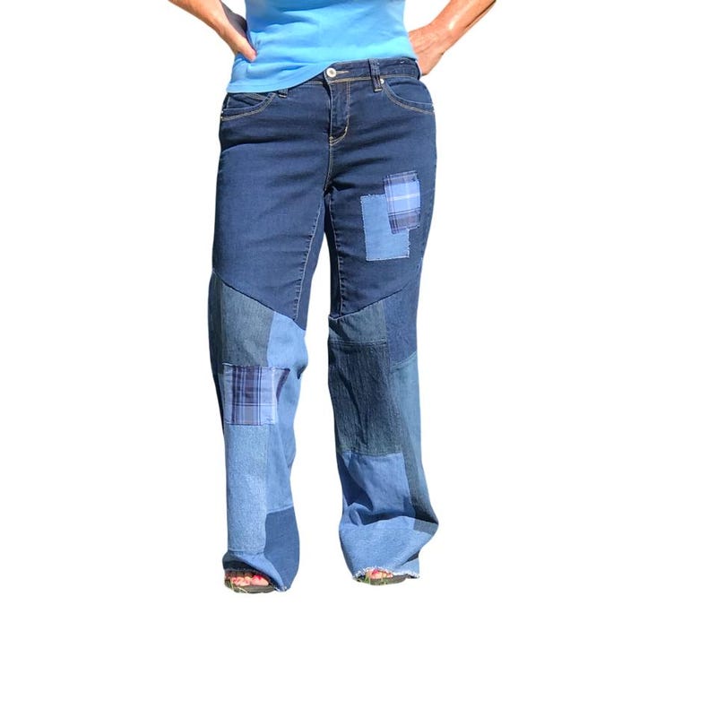 Patchwork Flare Jeans - Etsy