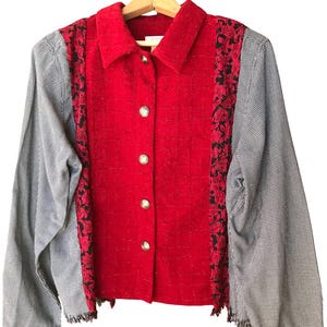 Mixed Print Button Down Shirt Size Medium, Upcycled Patchwork Shirt ...